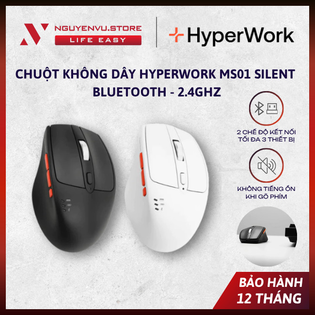 [FULL VAT] Chuột không dây HyperWork MS01 Silent - Bluetooth / 2.4Ghz ...