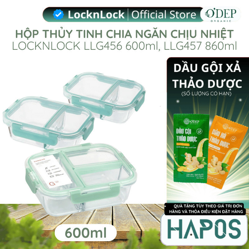 Hộp thủy tinh chịu nhiệt chia ngăn LocknLock LLG456 600ml, LLG457 860ml ...