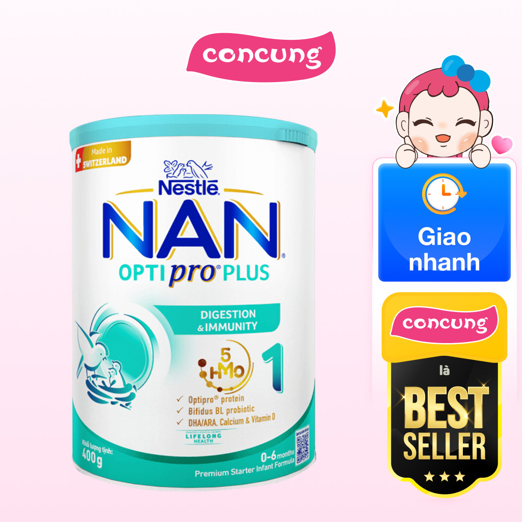 Sữa Nan Optipro PLUS 1 400g, với 5HMO, sản xuất tại Thụy Sỹ (0-6 tháng ...