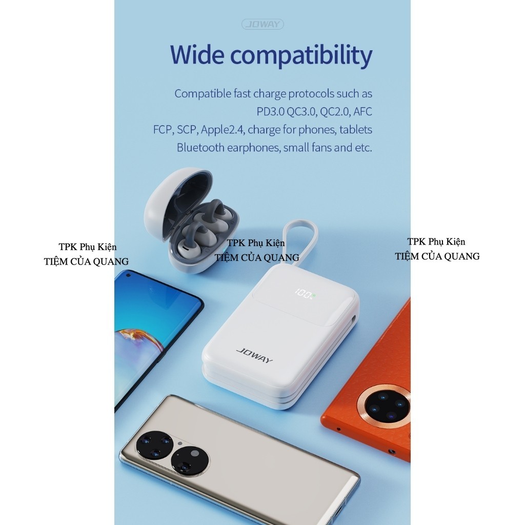 Pin Dự Phòng JOWAY JP313 20000mAh Hỗ Trợ Sạc Nhanh QC 3.0/ PD 22.5W Màn Hình LED Cáp Type C và ...