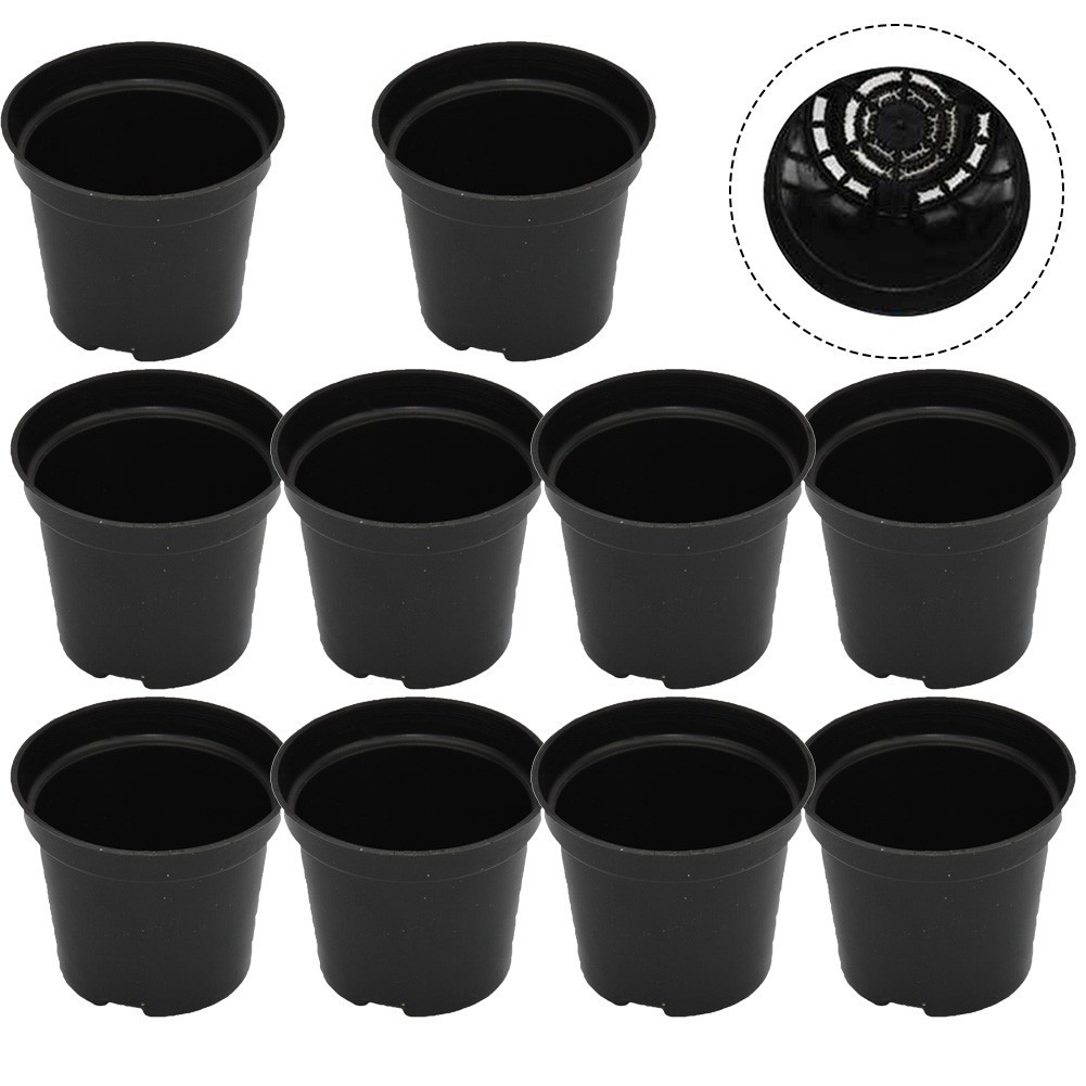 【Good】10Pcs Black Plastic-Plant Pots Multiple Sizes Large Flower Pot ...