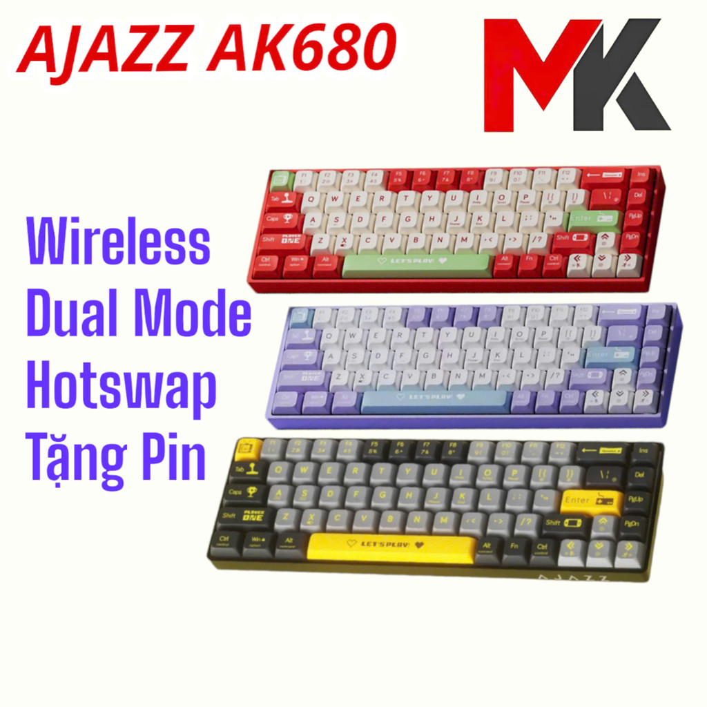Ajazz AK680 Bàn Phím Cơ không dây Bluetooth - 2.4G dual mode - có hotswap | Shopee Việt Nam