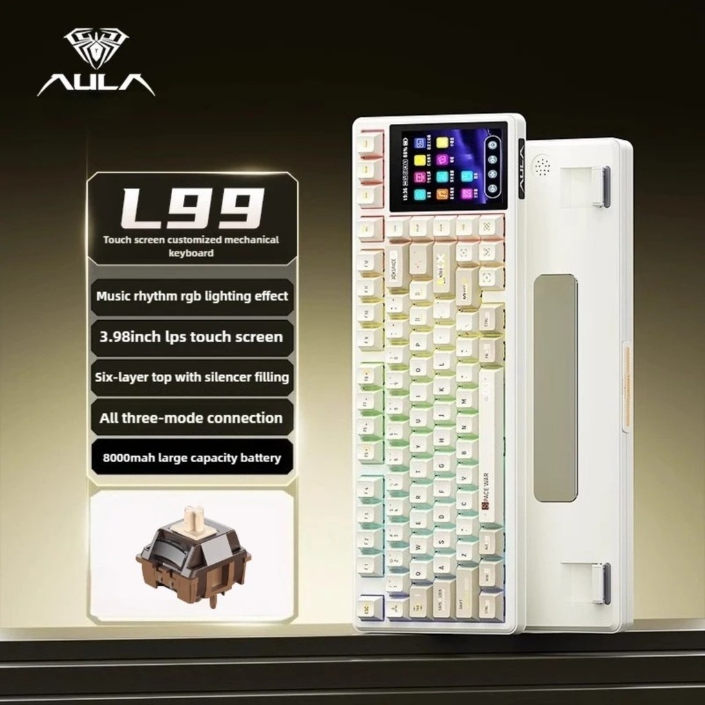 AULA L99 Touch Screen Esports Gaming Keyboard Thri-mode Wireless Bluetooth Connection Gasket ...