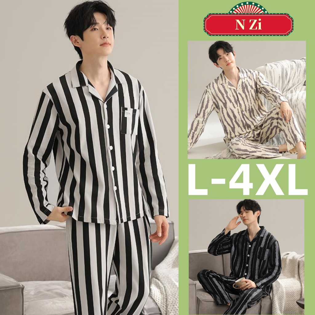 Plus Kích Thước Bộ Đồ Ngủ Nam Cotton L-4XL Bộ Đồ Ngủ Thu Đông Phiên Bản ...