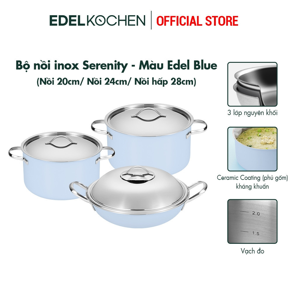 Bộ nồi inox Edelkochen Serenity Collection - Màu Edel Blue (Nồi 20cm ...