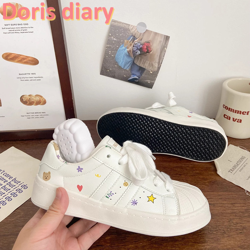 【Doris diary】Đế dày, giày nữ màu trắng tăng chiều cao, đế phẳng, giày thể thao thông thường cho ...