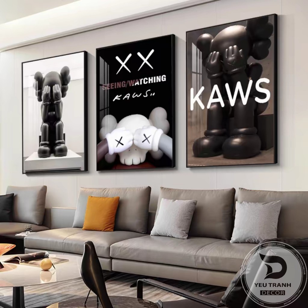 T54 Bộ 3 Tranh chú Gấu Kaws Toy Treo Tường Phòng Khách/ Game/ Shop Quần ...