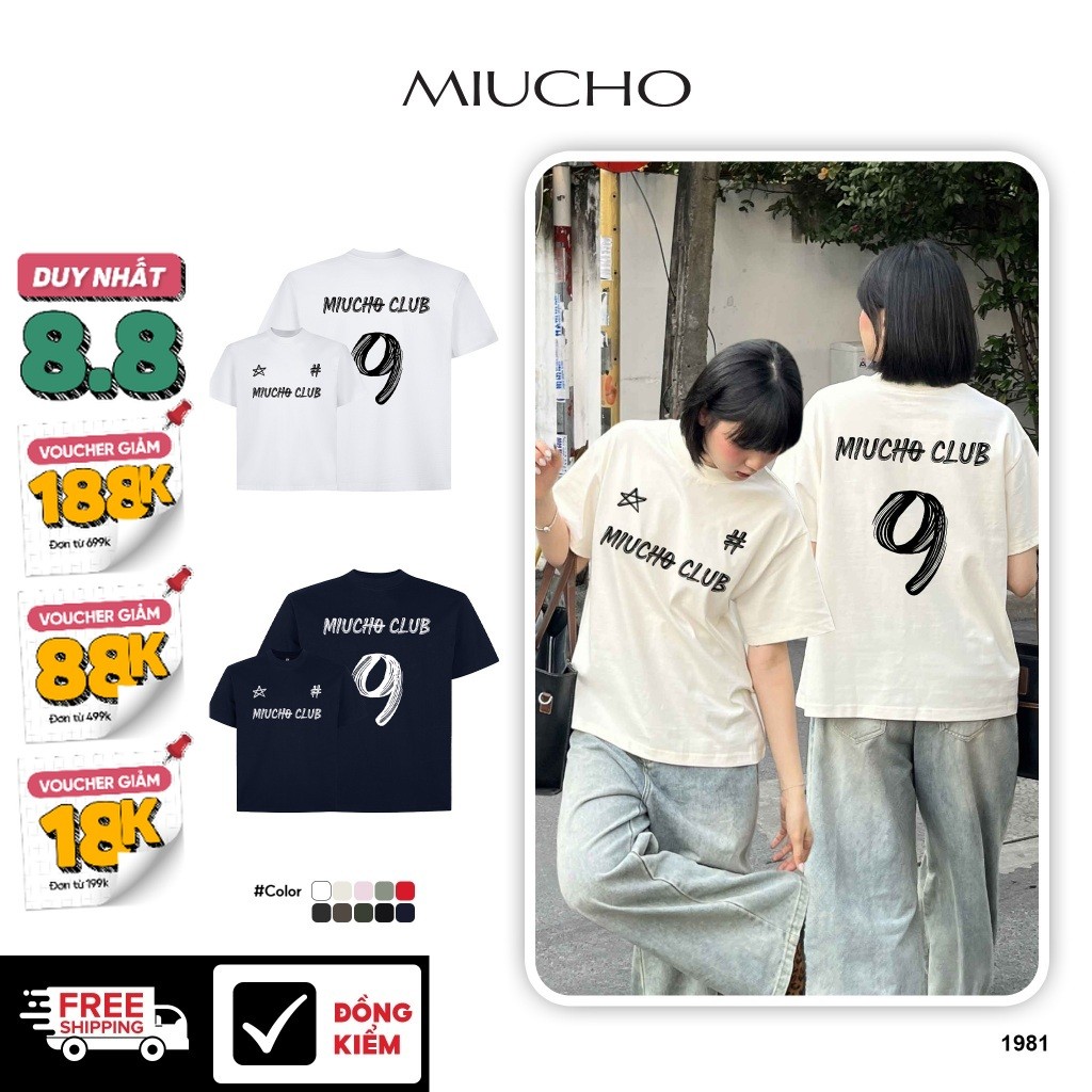 Áo thun boxy nữ local brand 1981 Miucho cổ tròn vải cotton 2C co giãn ...
