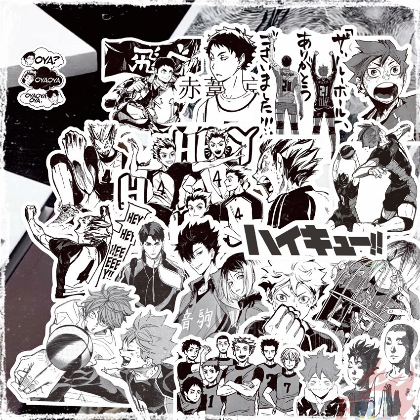 100Pcs/Set Haikyuu!! ハイキュー!! Classical Black & White Stickers Fashion ...