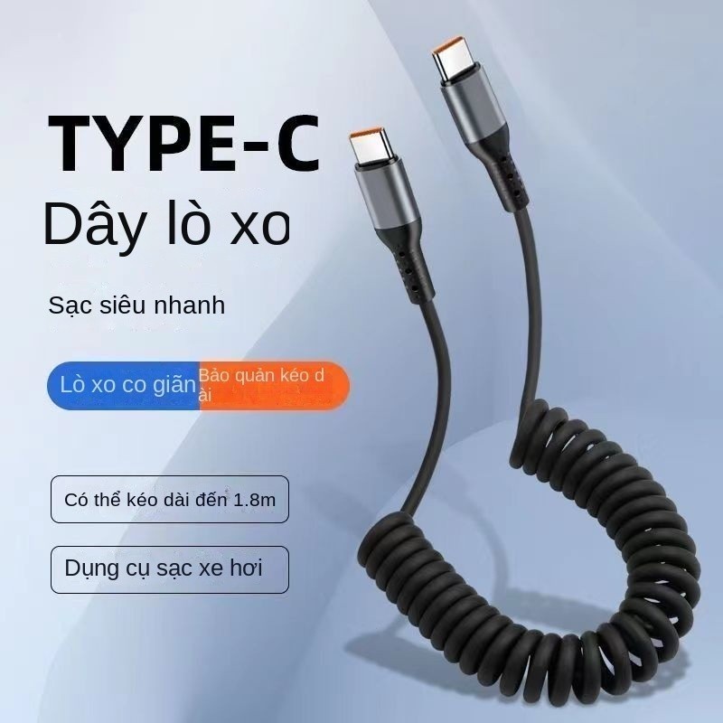 100W Dual Type C nhanh xe sạc cáp 6A có thể thu vào cáp dữ liệu PD sạc cáp lò xo | Shopee Việt Nam