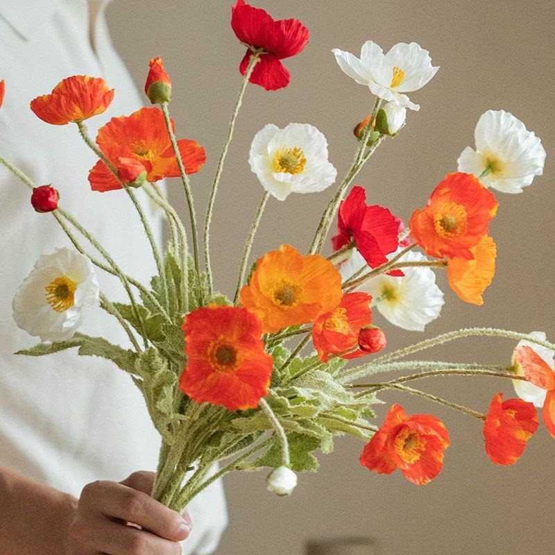 Hoa poppy giả, hoa lụa anh túc đẹp cao cấp trang trí, decor phòng 1 ...