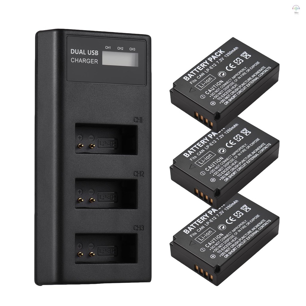 Bộ sạc pin LP-E12 Bộ sạc 3 khe có đèn báo LED Cổng Micro USB & Type C ...