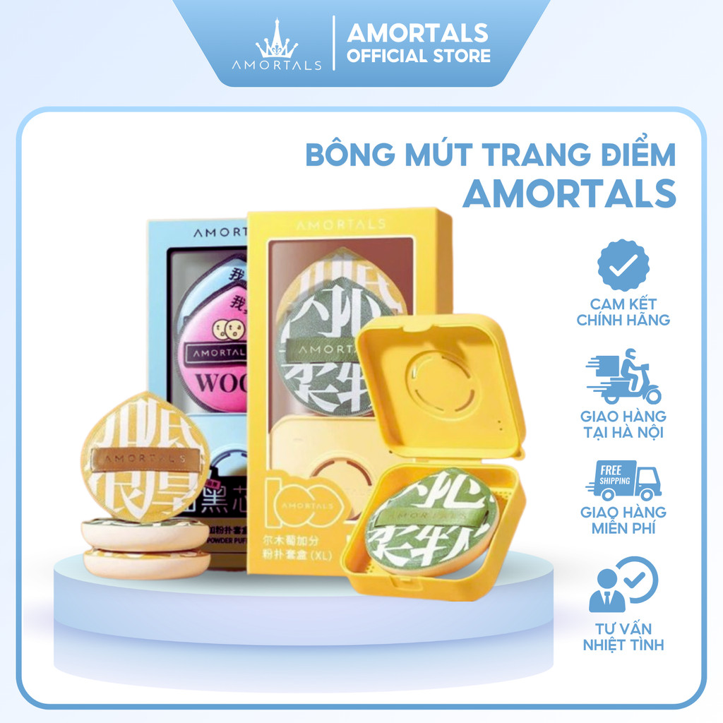 Bông Mút Trang Điểm AMORTALS Chính Hãng Siêu Mềm Dễ Tán Kem Nền Kèm Hộp ...