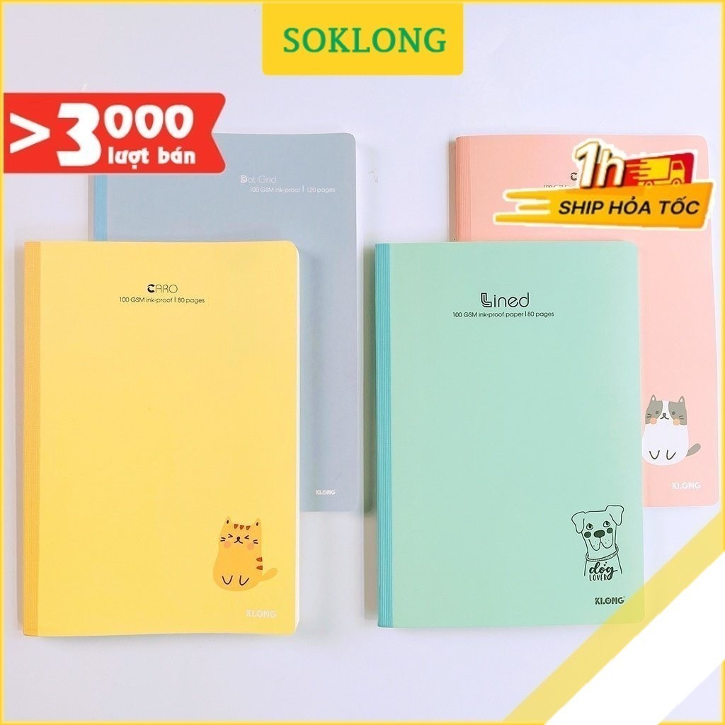 Vở 120 trang B5 may dán gáy Caro/ Kẻ ngang/ Dotgrid bìa màu pastel Sổ ...