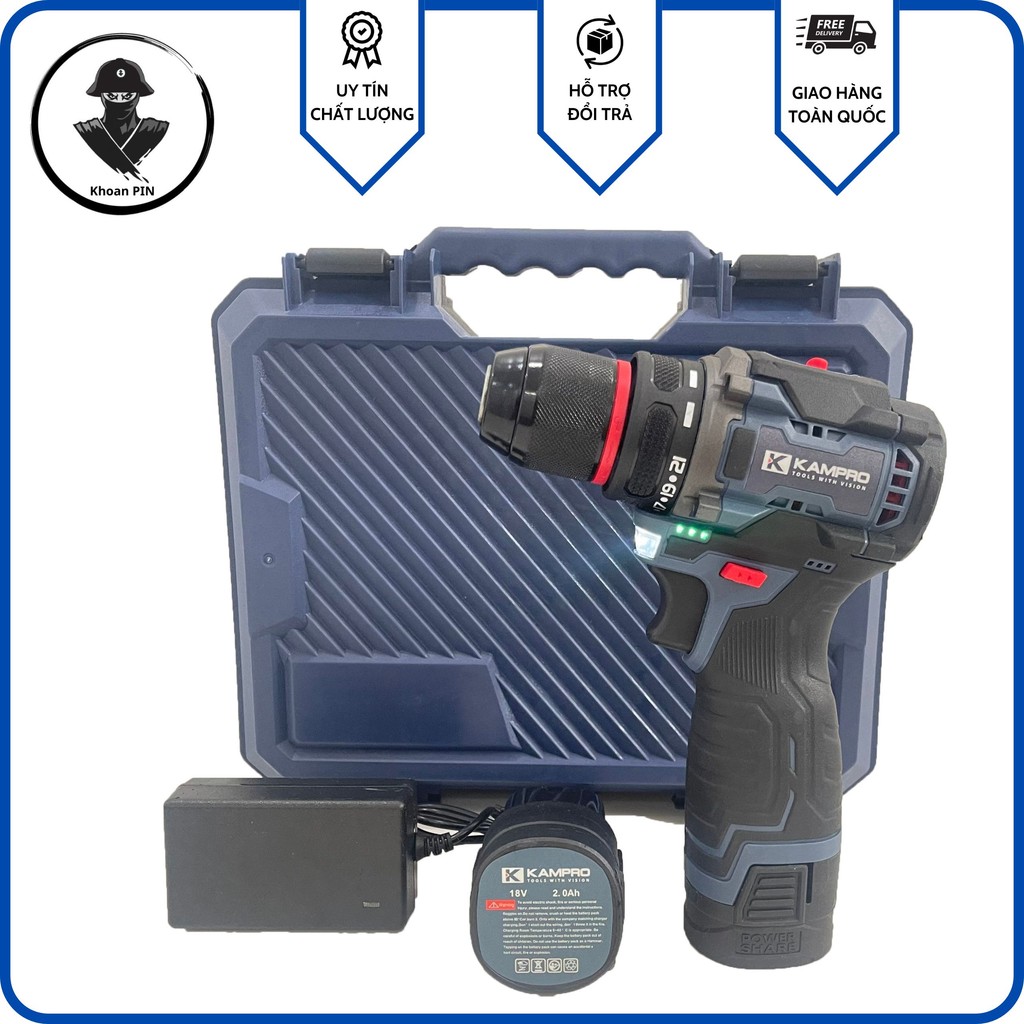 Máy Khoan Pin KAMPRO Bộ 2 Pin 4CEll Động Cơ Không Chổi Than | Shopee ...