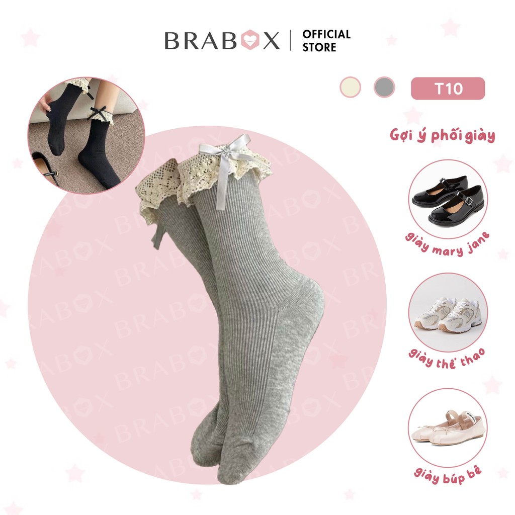 Tất cao cổ cotton đáp ren đính nơ xinh xắn lolita BRABOX T10 | Shopee Việt Nam