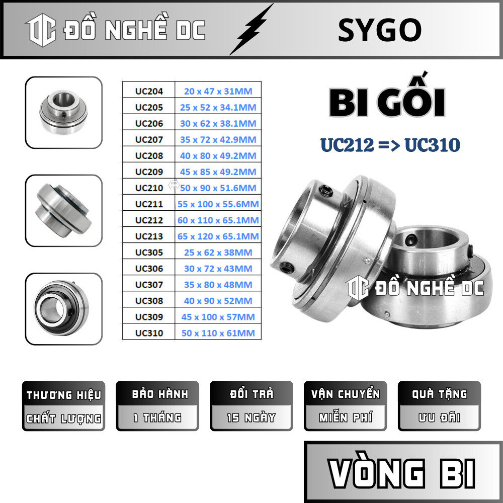 Vòng bi gối đỡ UC,Vòng bi ,bạc đạn, ổ bi SYGO UKB UC212, UC213, UC305 ...