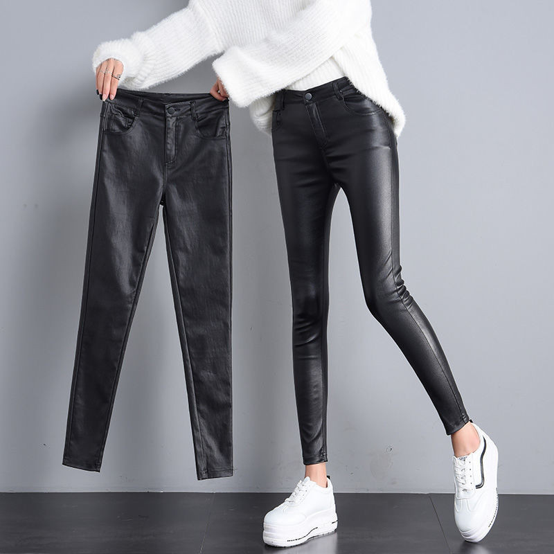 Jiashuchen Matte Leather Pants Nữ Thu Đông Đen Ôm Hơn Nhìn pu Da Skinny ...