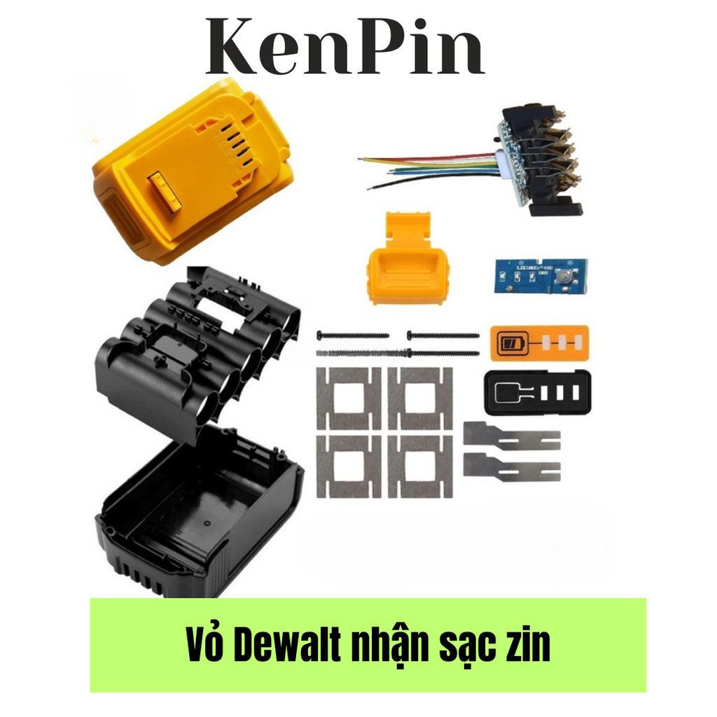 Vỏ mạch pin Dewalt 18V 5Ah Li-ion 2 hàng đủ phụ kiện ( 10 cell ) có led ...