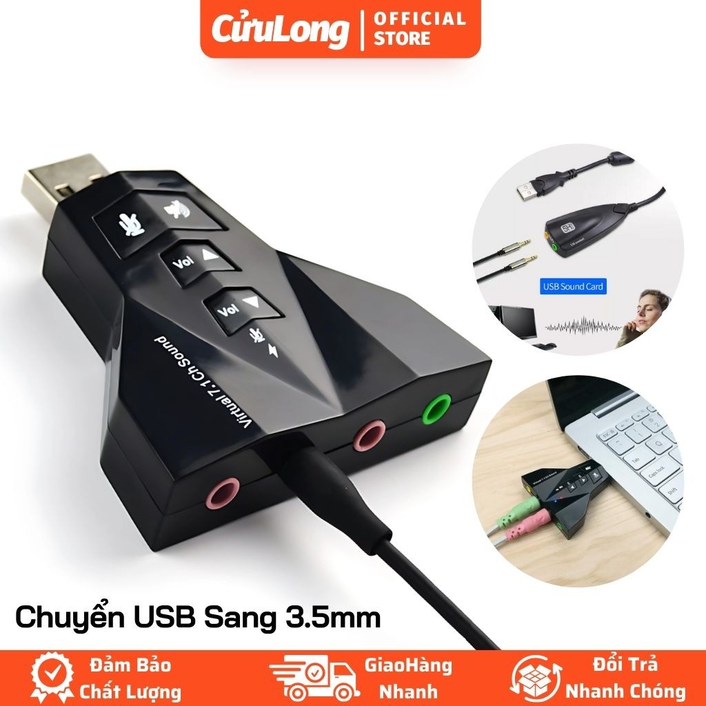 USB Sound Card 7.1 Gắn Ngoài PC Laptop, USB to 3.5mm Cáp Âm Thanh Tai ...
