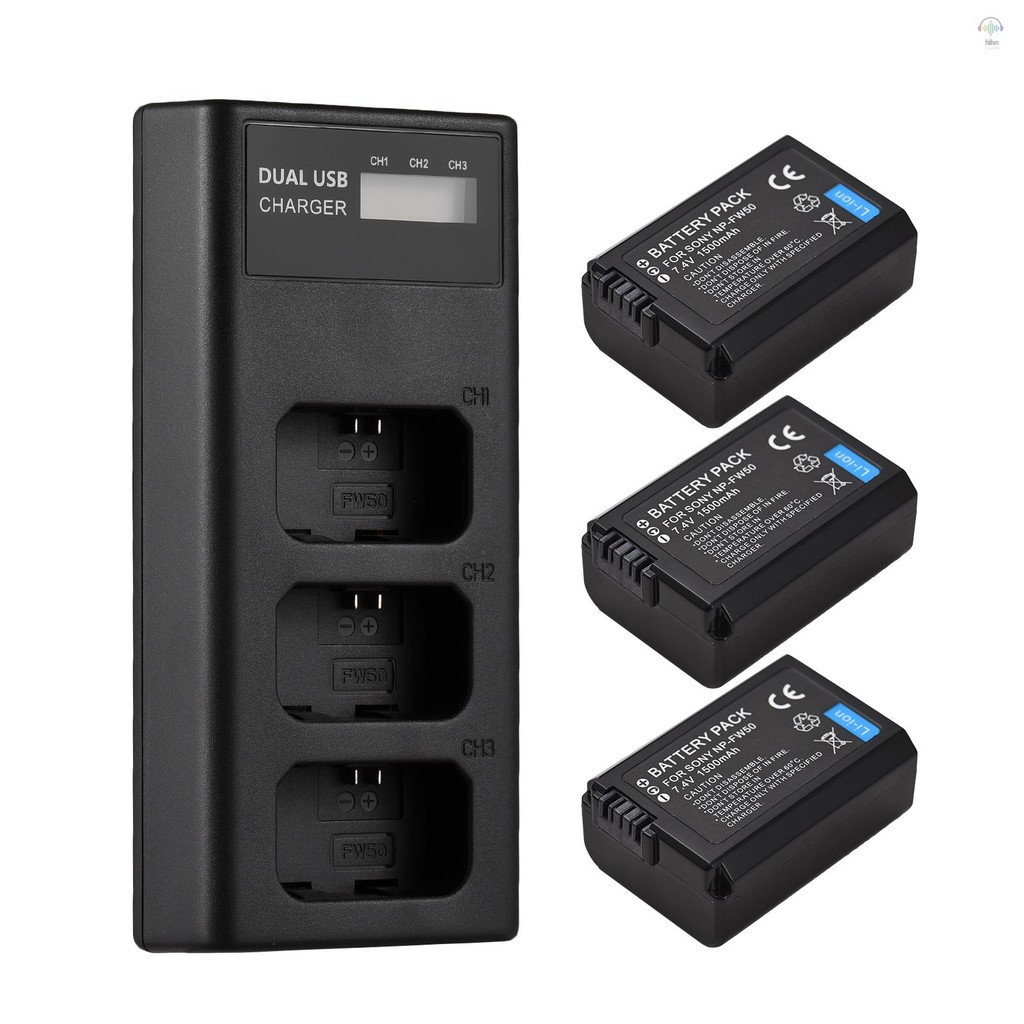 Bộ sạc pin NP-FW50 Bộ sạc 3 khe có đèn báo LED Cổng Micro USB & Type C ...