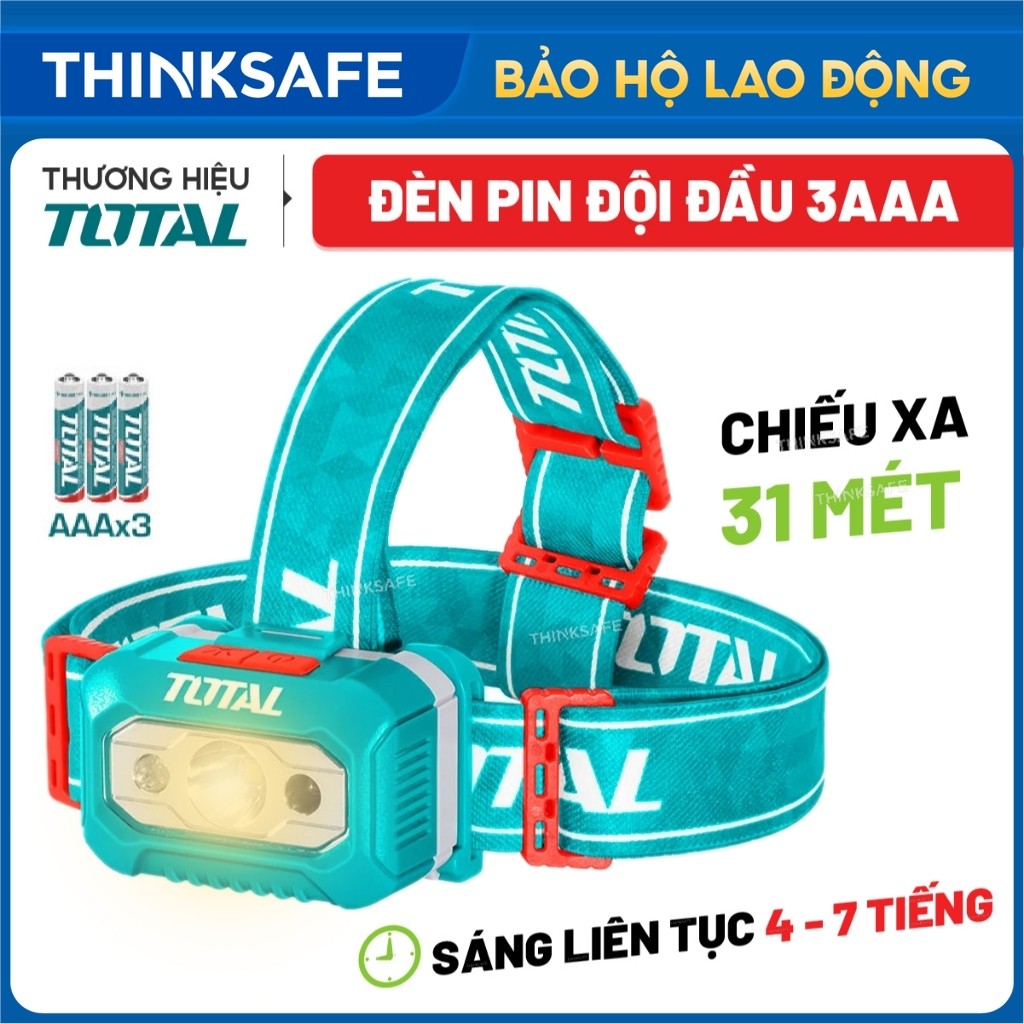Đèn pin đội đầu 3AAA TOTAL THL013AAA6 Đèn pin siêu sáng chiếu xa tối đa ...