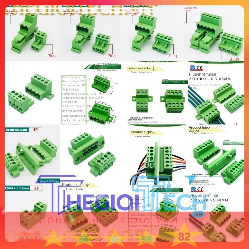 TH Bộ Đầu nối Đực Cái, cầu đấu dây Domino, Terminal RS 2EDG 2EDGRKC 5.08 mm vặn vít 2P 3P 4P 5P ...