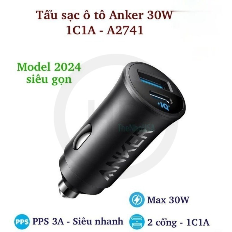 Tẩu sạc nhanh ô tô Anker 2 cổng 30W A2741 1 type C 1 type A PD PPS QC ...