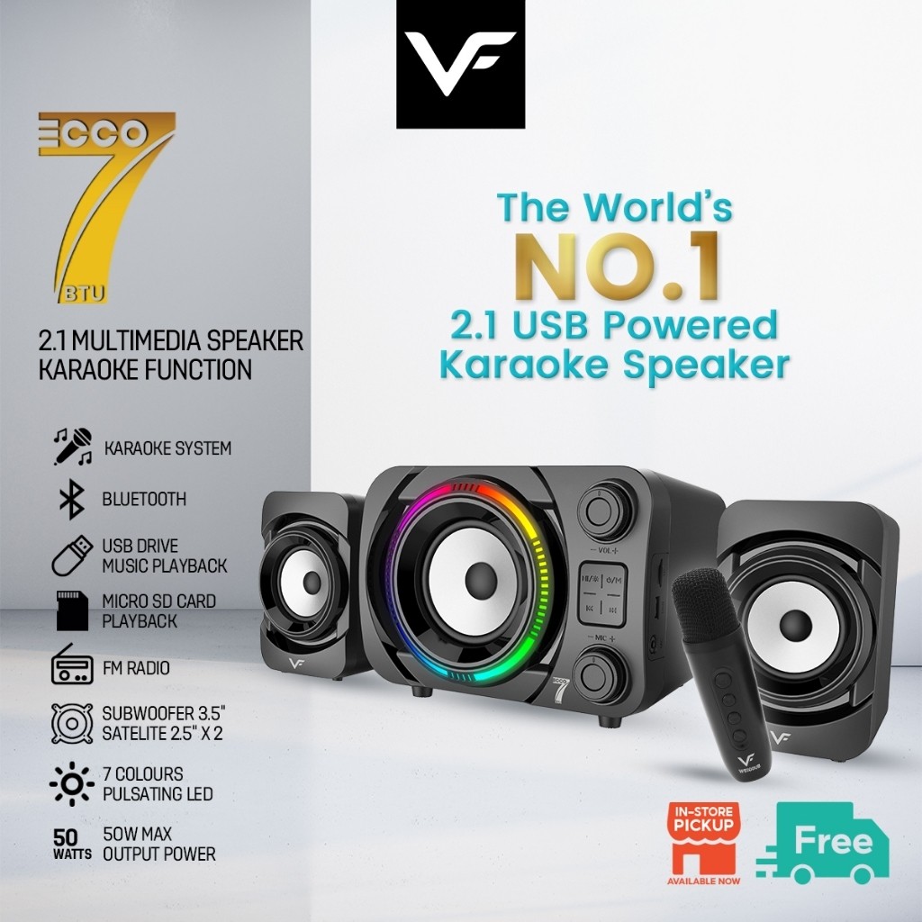 Vinnfier VF ECCO 7 BTU 2.1 Loa Karaoke Bluetooth Sử Dụng Nguồn Điện USB 50W Max USB Pendrive Đài ...