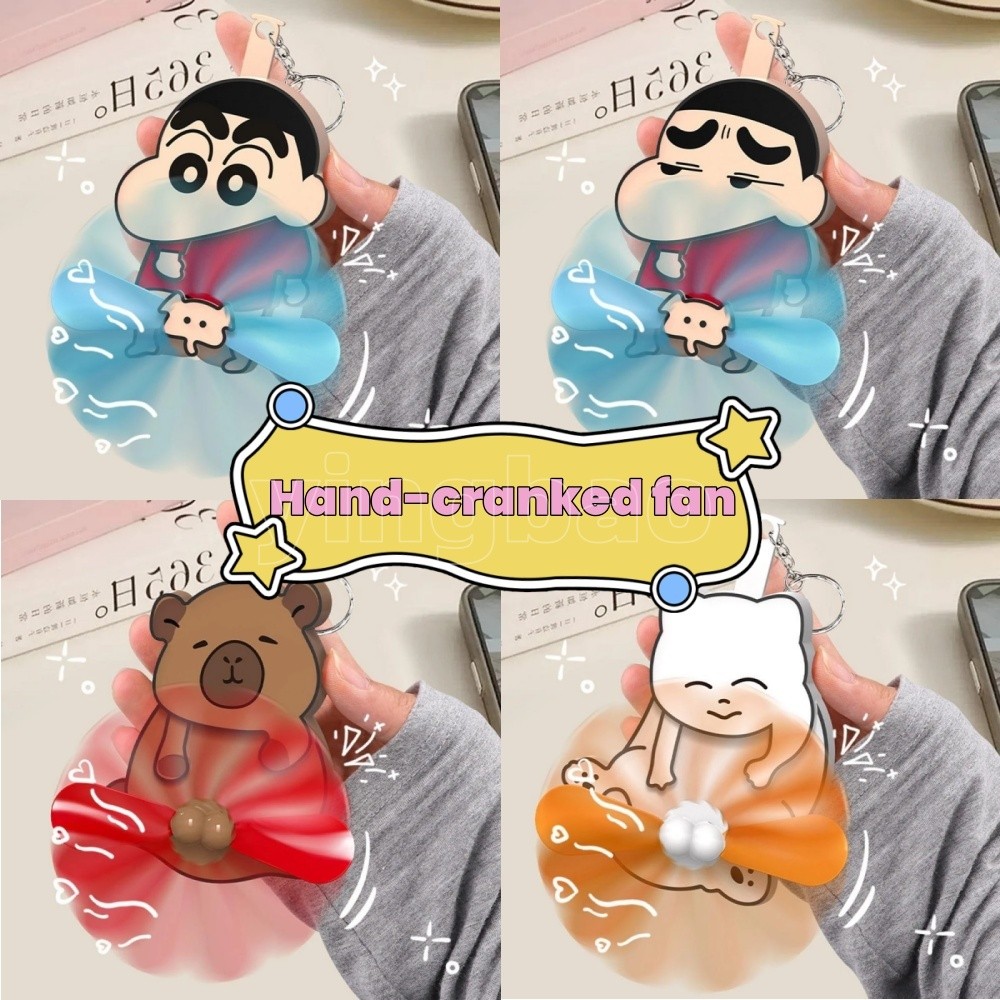 Móc khóa quạt ép Crayon Shin-chan, Quạt quay tay Capybara, Mặt dây ...