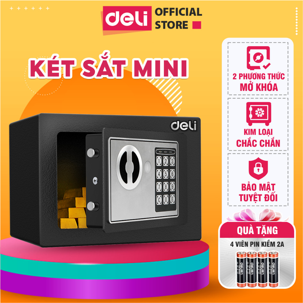Két Sắt Mini DELI Khóa Điện Tử Chống Cháy, 2 Phương Thức Mở Khóa, Bảo ...