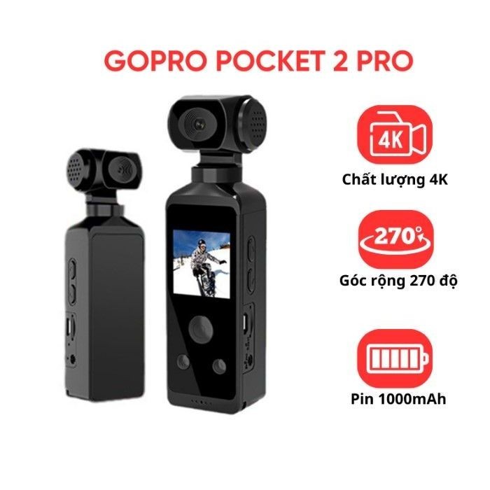 Camera Mini Gopro Pocket 2 4K Thể Thao, Ống Kính Xoay 270 °,Máy Ảnh ...