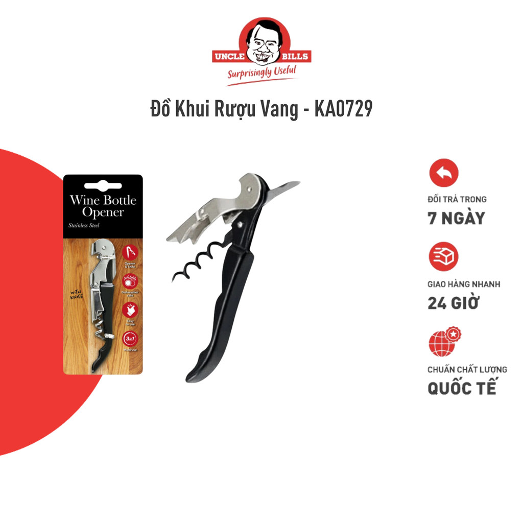 Đồ Khui Rượu Vang UNCLE BILLS 3in1 Khui Bia Đa Năng Cao Cấp 3 Trong 1 Chất Liệu Thép Không Gỉ ...