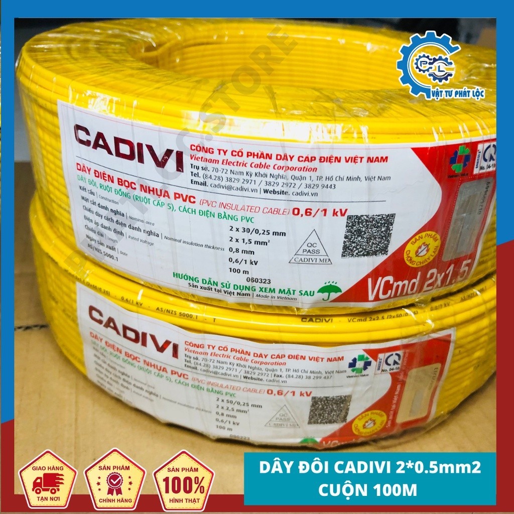 Dây điện đôi mềm Cadivi 2x1.5mm -( Vcmd 2x30/0,25mm)-Cuộn 100 mét ...