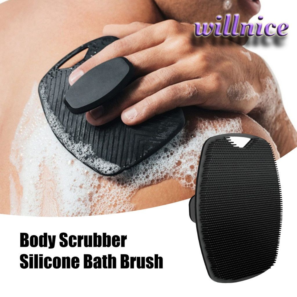 Body Scrubber Silicone Bath Brush Ergonomic Handle Massage Shower Brush ...