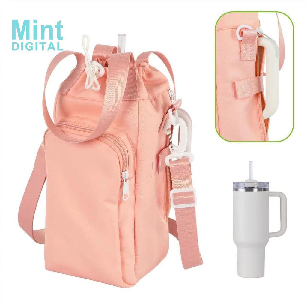 Túi đựng cốc màu hồng đen Túi đựng chai nước có dây đeo và giá đỡ điện ...