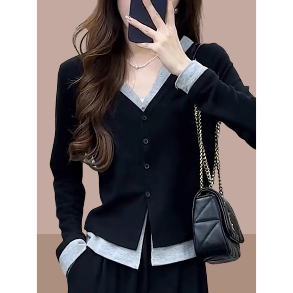 MR[Áo Oversize] (40-125kg) Áo sơ mi nối hai mảnh giả mùa thu cỡ lớn Áo ...