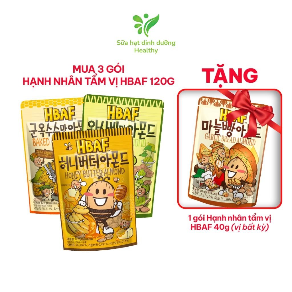 [MUA 3 GÓI 120G TẶNG 1 GÓI 40G BẤT KỲ] Hạt Hạnh Nhân Tẩm Vị HBAF Hàn Quốc Vị Bơ Mật Ong/ Bắp ...