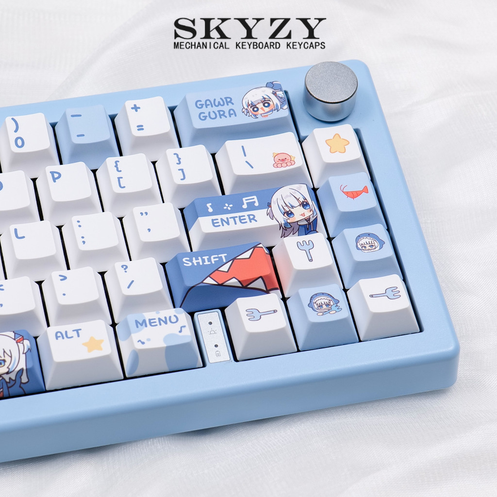 Gawr Gura Keycaps Cherry Profile Hololive Anime PBT Dye Sub Keycap Set ...
