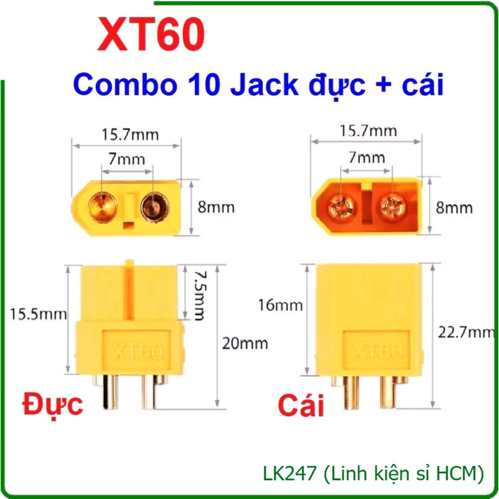 Hỏa tốc HCM⚡️ Combo 10 cái jack XT60. Jack đực cái kết nối pin xe điện, tàu thuyền. Phích cắm âm ...