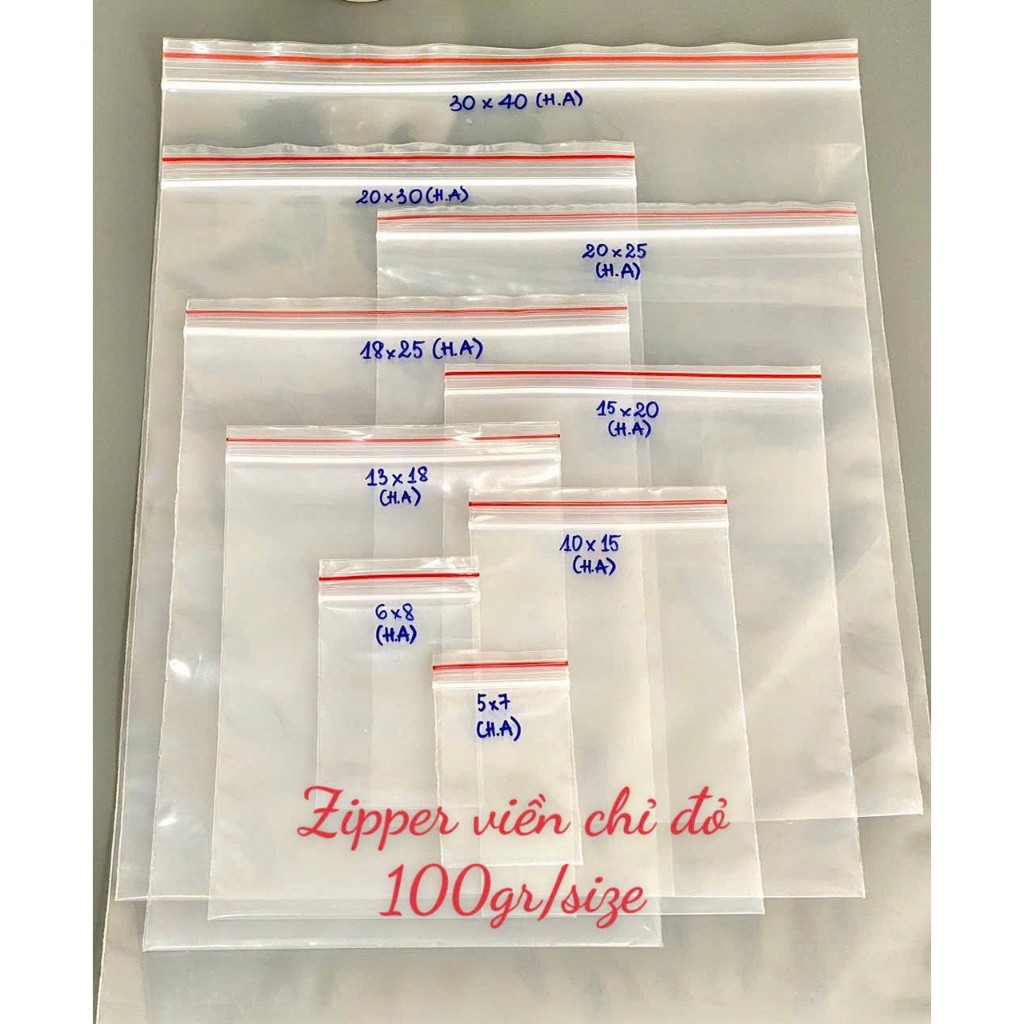 100gr túi zip chỉ đỏ nhiều size(Hàng có sẵn) | Shopee Việt Nam
