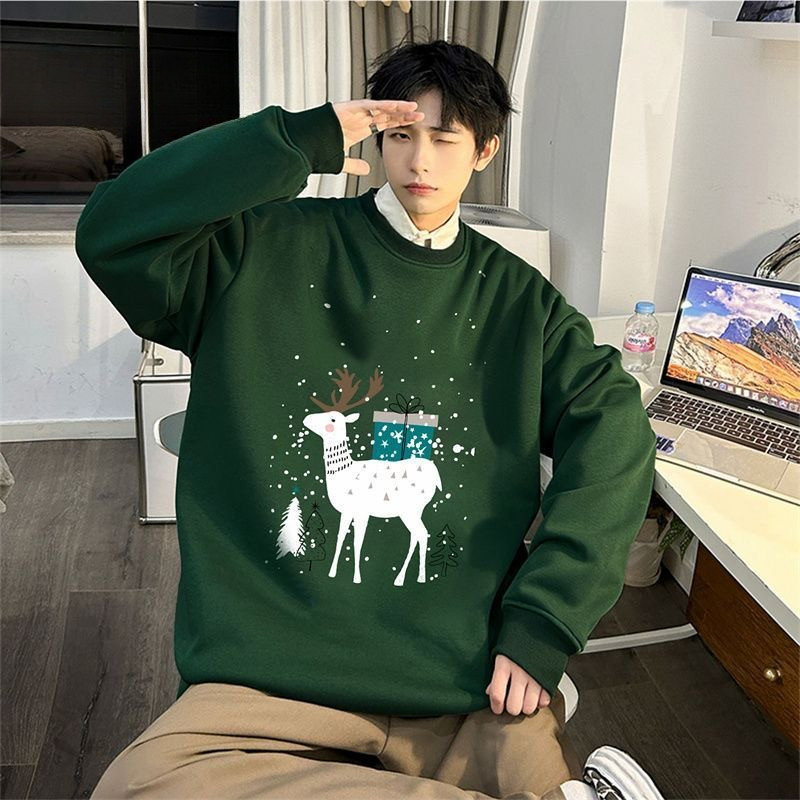 [Áo len cặp đôi cỡ lớn M-8XL] 2025 Áo len cổ tròn dày nhung in hình hươu Giáng sinh mới của Mỹ ...
