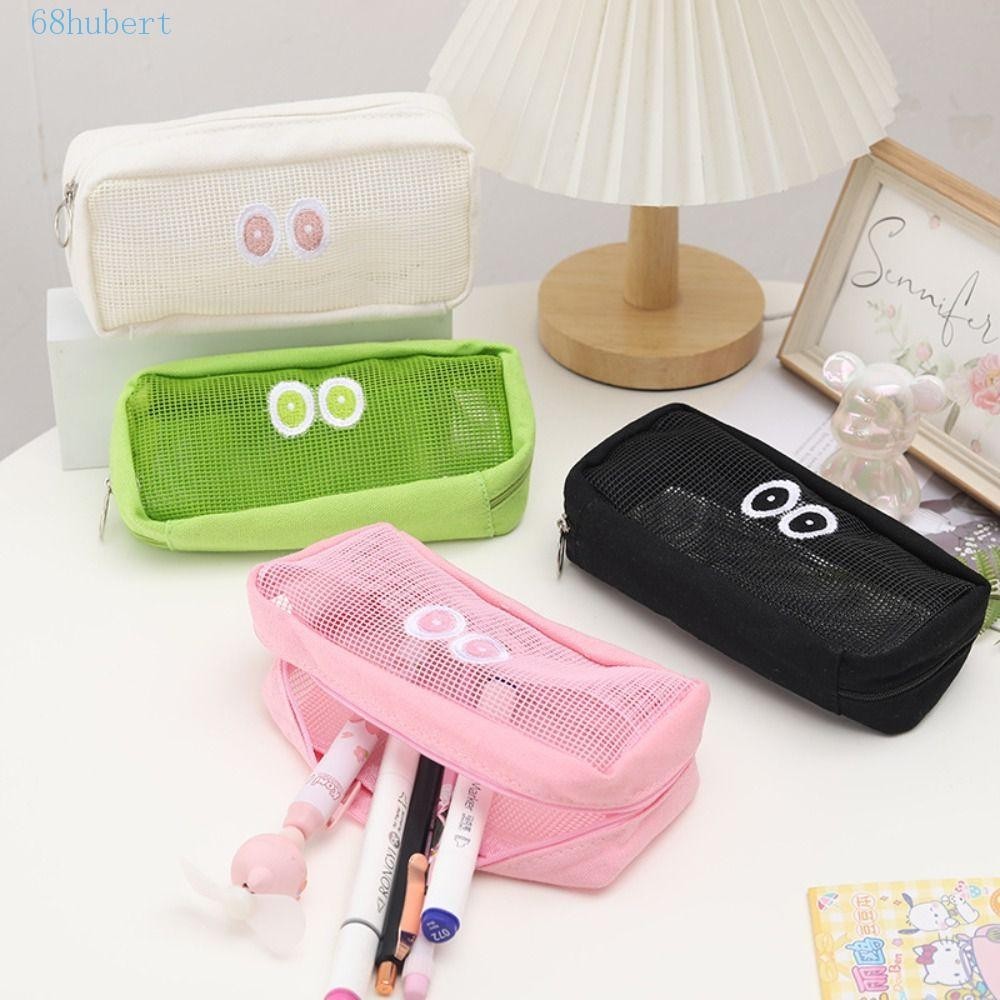 Hubert Big Eyes Mesh Pencil Case, Ins Simple Pen Pouch, Phim hoạt hình chống mài mòn Túi trang ...