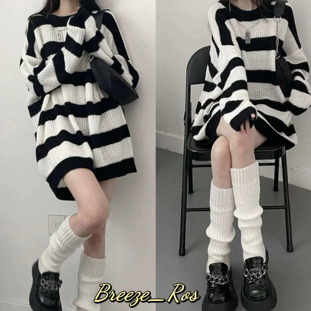 Breeze_Ros Áo Len Dài Cổ Tròn Rộng Rãi Dành Cho Nữ Áo Dệt Kim Dài Tay ...