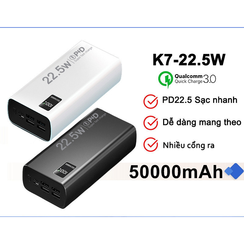 Sạc dự phòng Power bank PD22.5W 10000MAH 30000mah 50000mAh pin dự phòng màn hình Led tích hợp ...