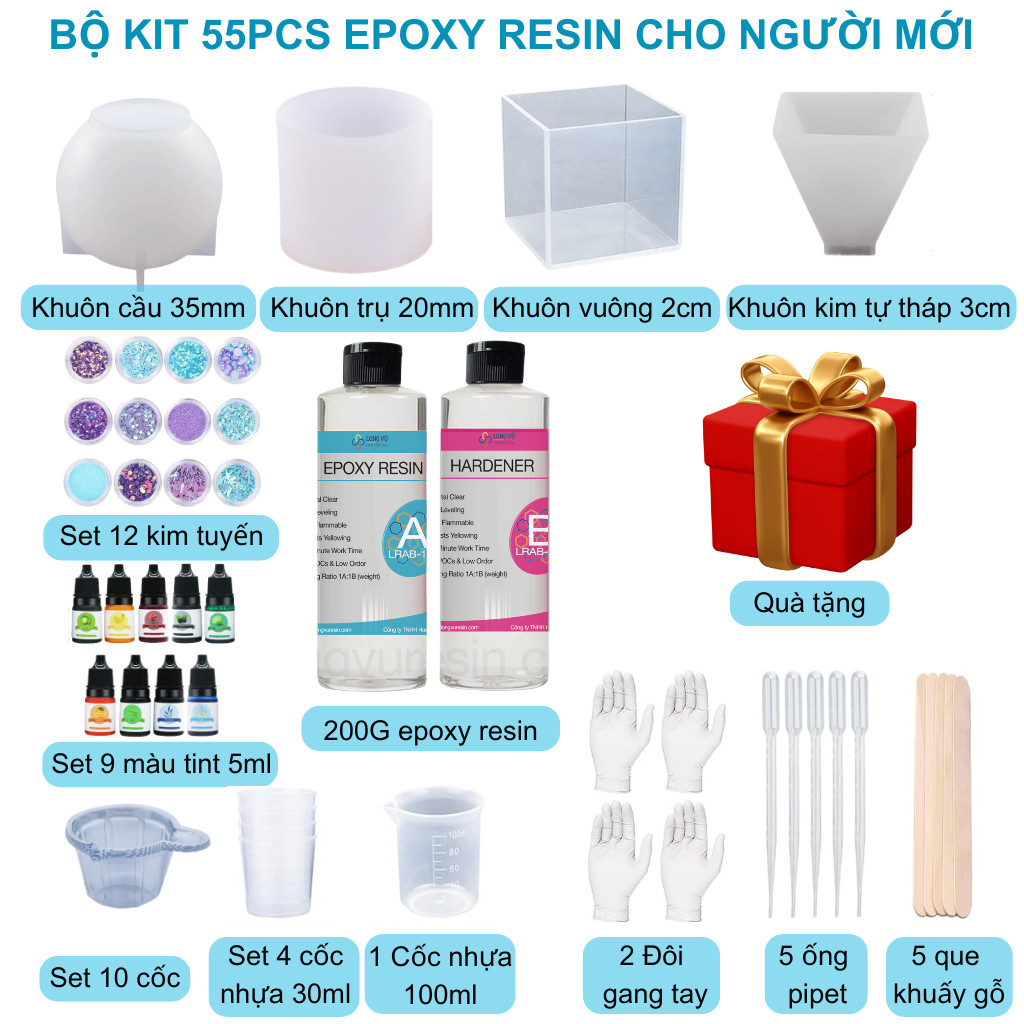 Bộ Kit 55PCS Epoxy Resin Cho Người Mới Bắt Đầu - Long Vu Resin | Shopee ...