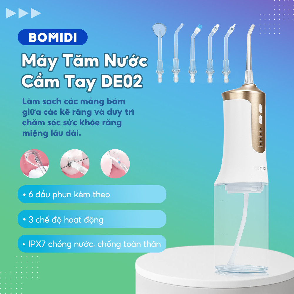 BOMIDI-Máy Tăm Nước Máy - Máy Tăm Nước 3 Chế Độ Hoạt Động Tặng Kèm 6 Đầu Phun DE02 | Shopee Việt Nam
