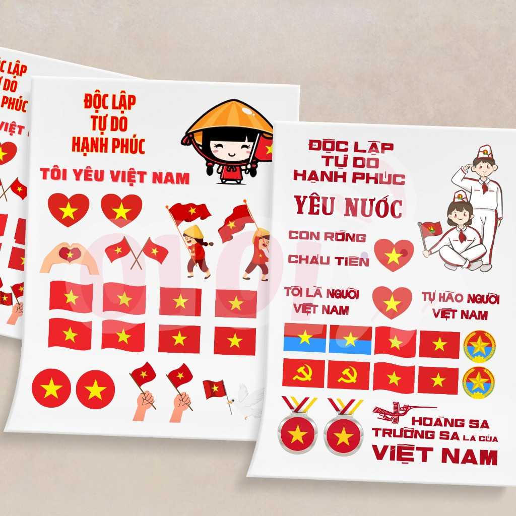 4 TỜ-A5 Bộ Sticker Việt Nam, Sticker Yêu Nước, Sticker Quốc Kỳ, Cờ Việt ...