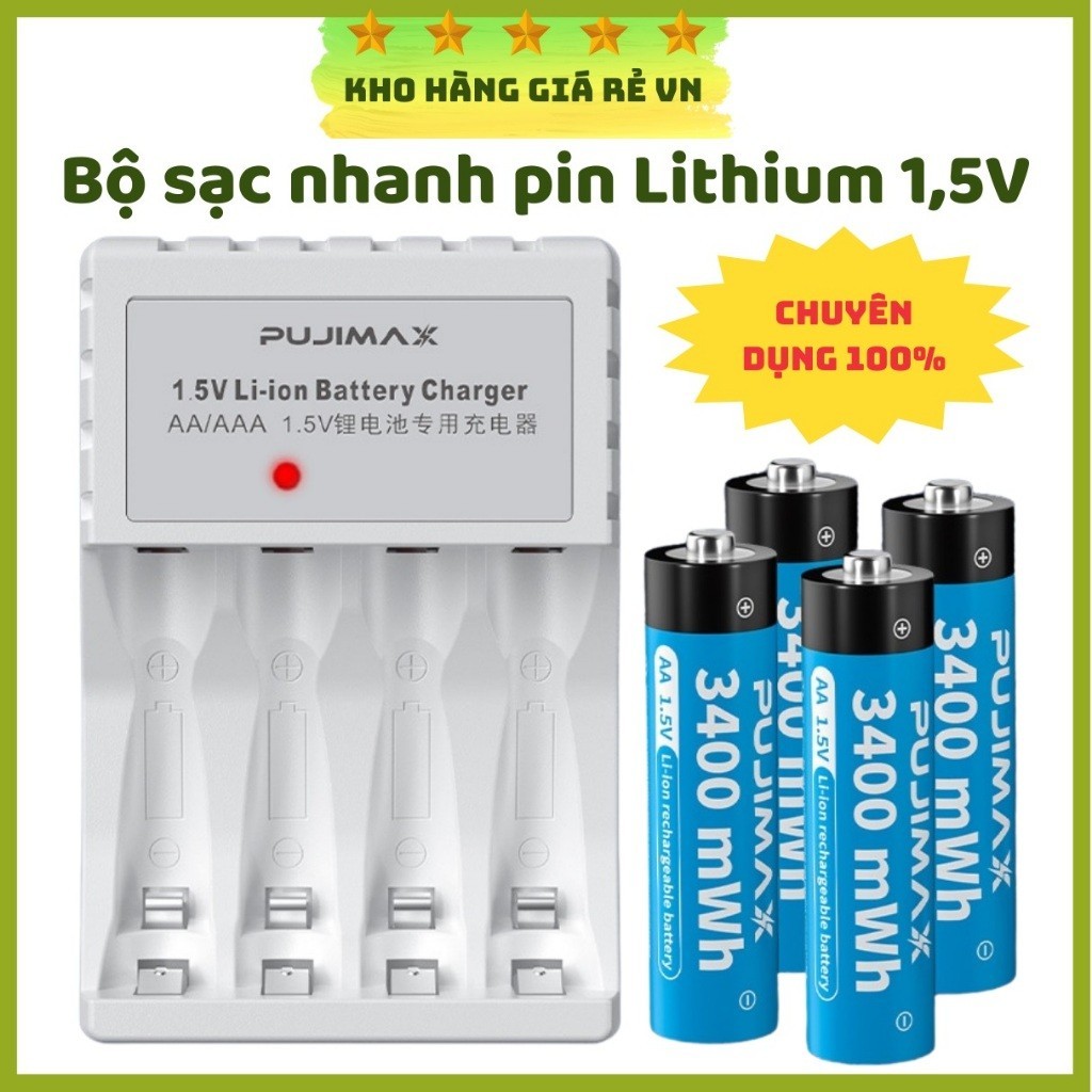 Bộ sạc pin lithium 1,5V PUJIMAX có tính năng tự ngắt sạc pin AA và AAA ...