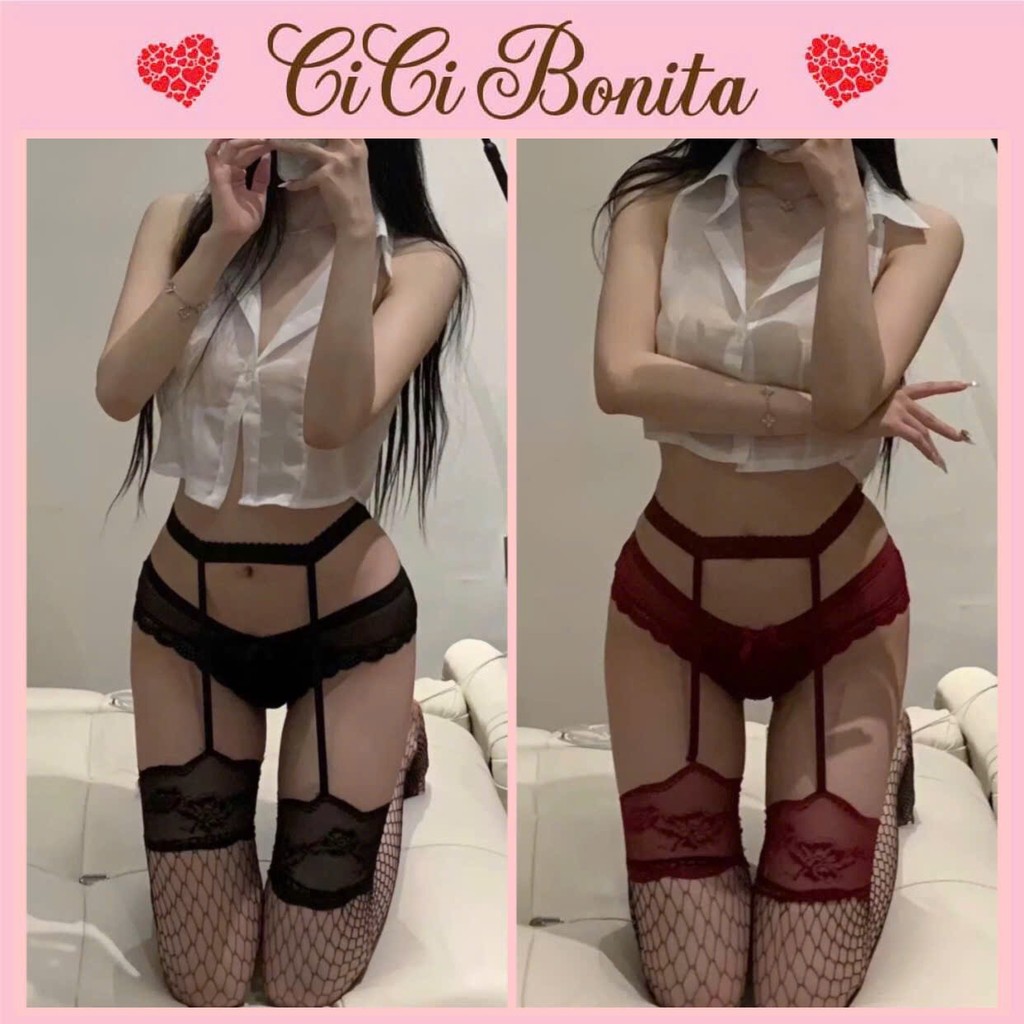 Đai lưới nối tất- Garter liền tất vớ lưới phối ren hoa đen đỏ trắng gợi cảm/ phụ kiện cosplay ...